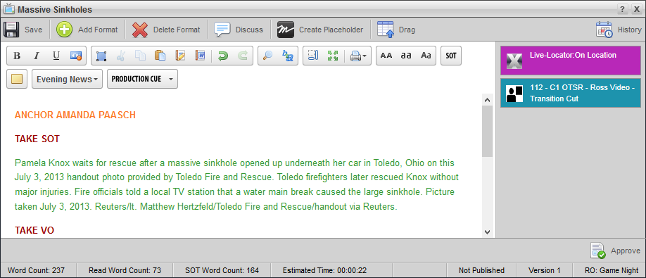 Streamline MOS Objects in Broadcast Stories