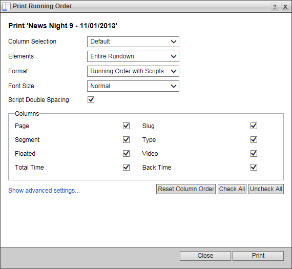 Print a Running Order